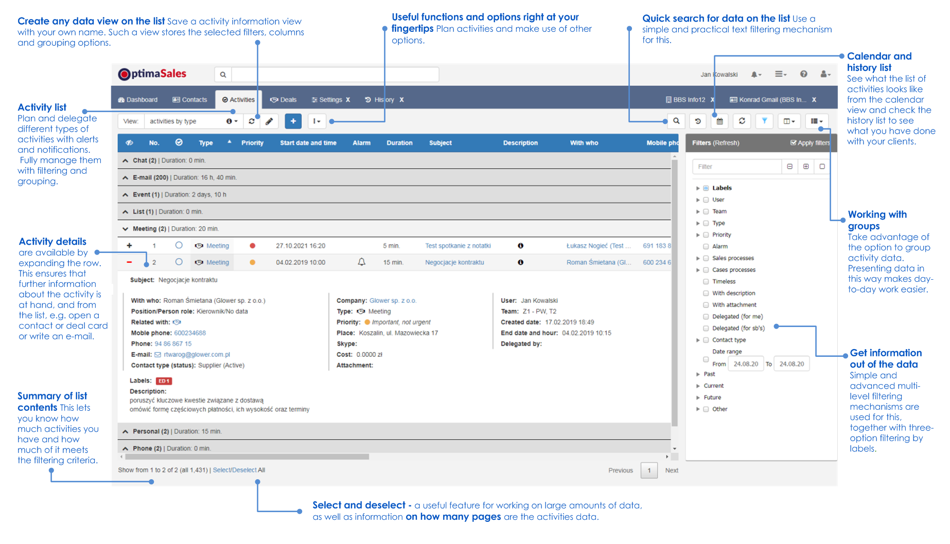 Learn About Team Calendar, Activity, History And Notes In OptimaSales CRM.