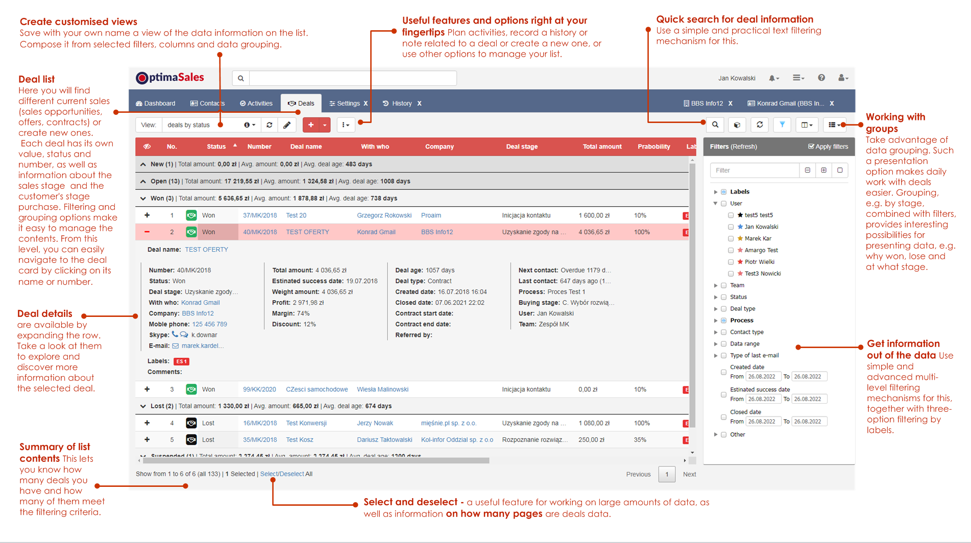 Sales Deals And Quotations, Offers, Opportunities In OptimaSales CRM